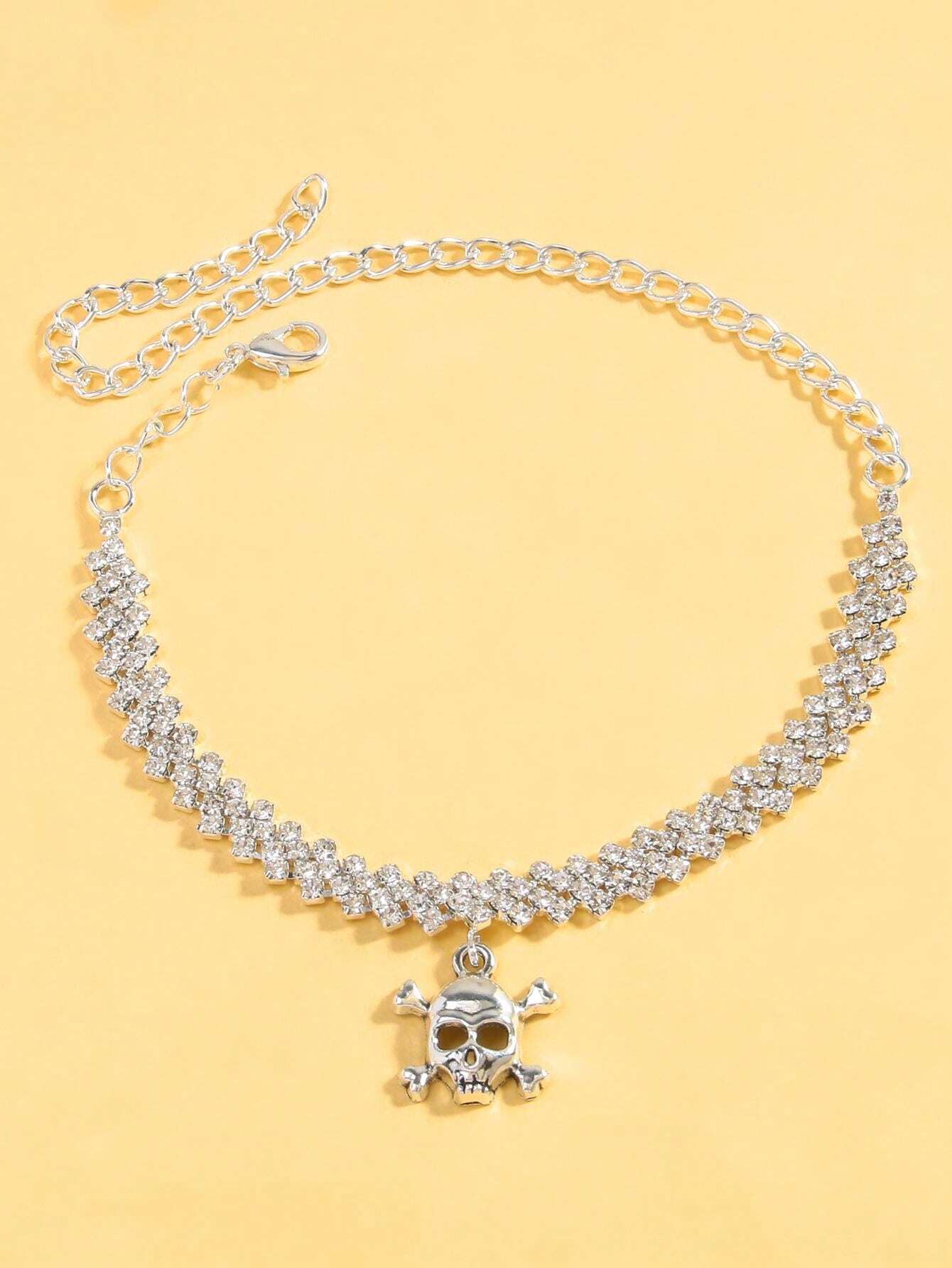 Personalized Skull Pendant Feet Chain Women's Diamond Step Mesh Chain ...