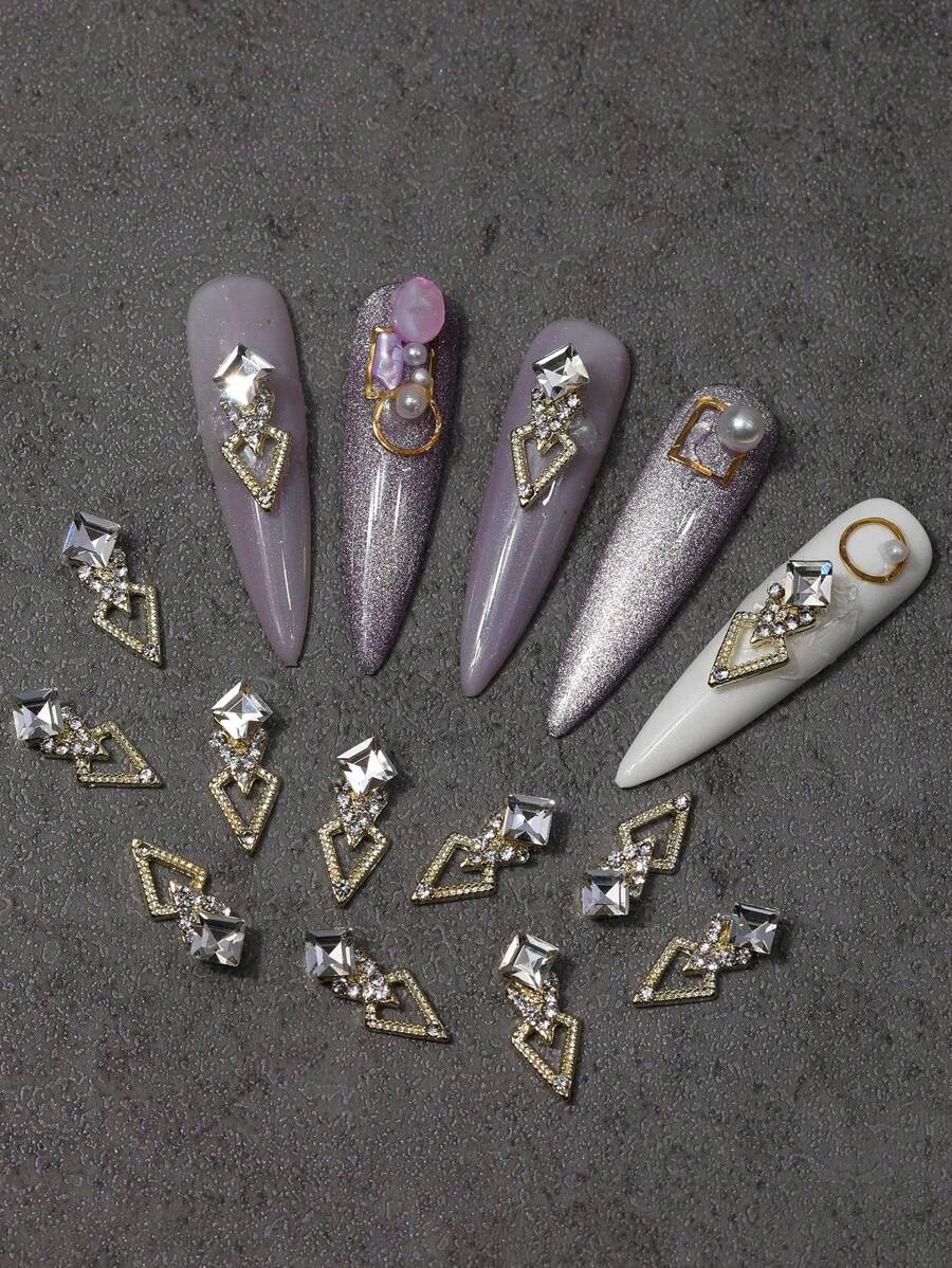 10Pcs 3D Rhombus Cones Nail Charms Square Rhombus Nail Rhinestone Gems ...