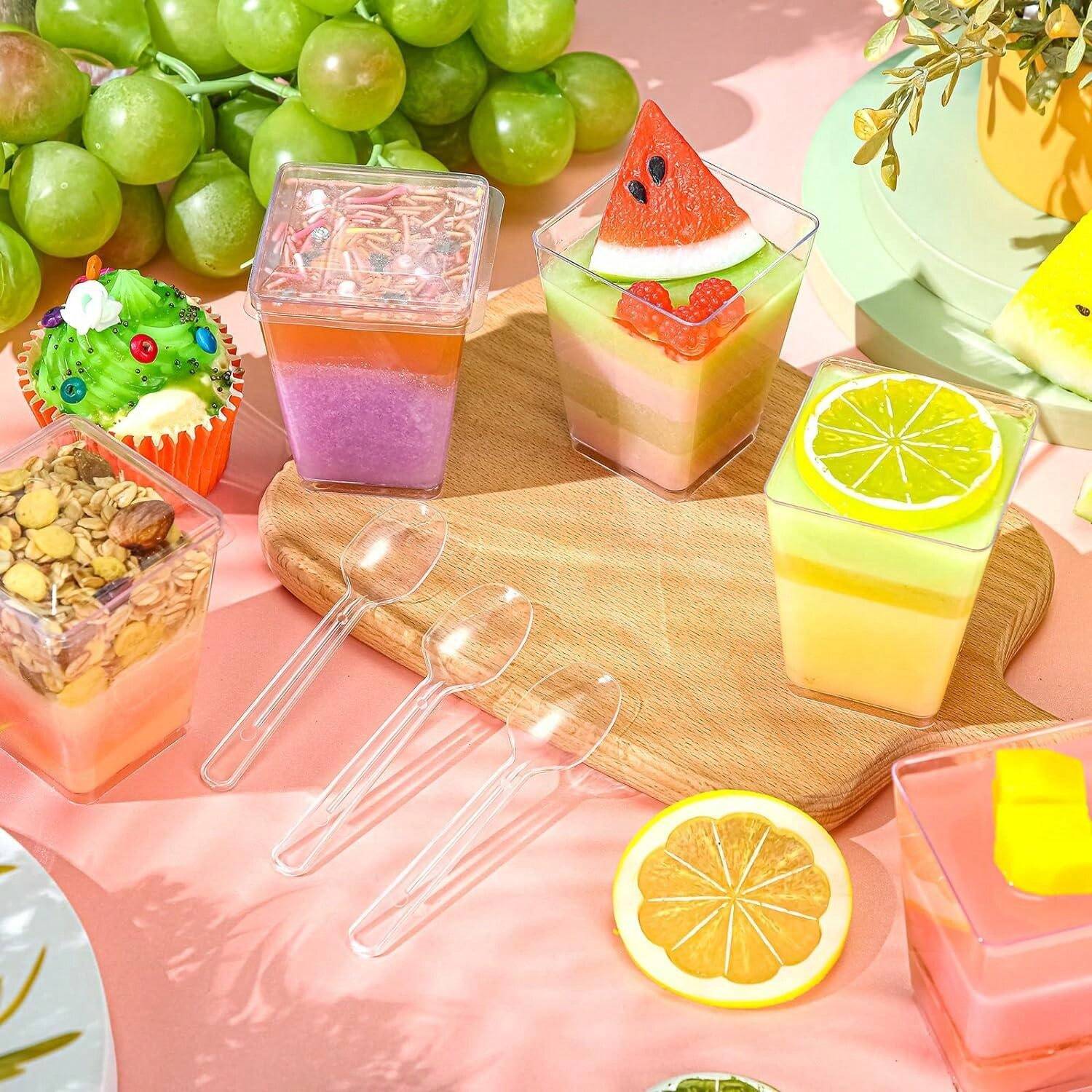 10/20pcs Plastic Dessert Cups, Parfait Cups With Spoons Clear Small ...