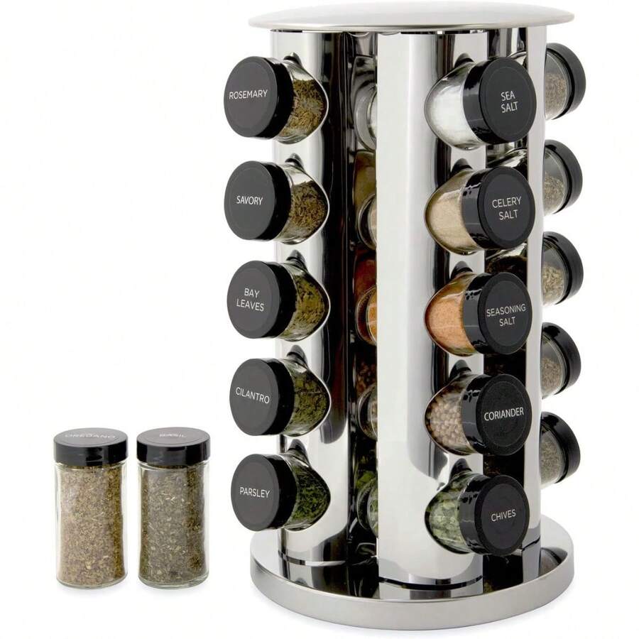 20 Jar Revolving Countertop Spice Rack With Spices Included, FREE Spice ...