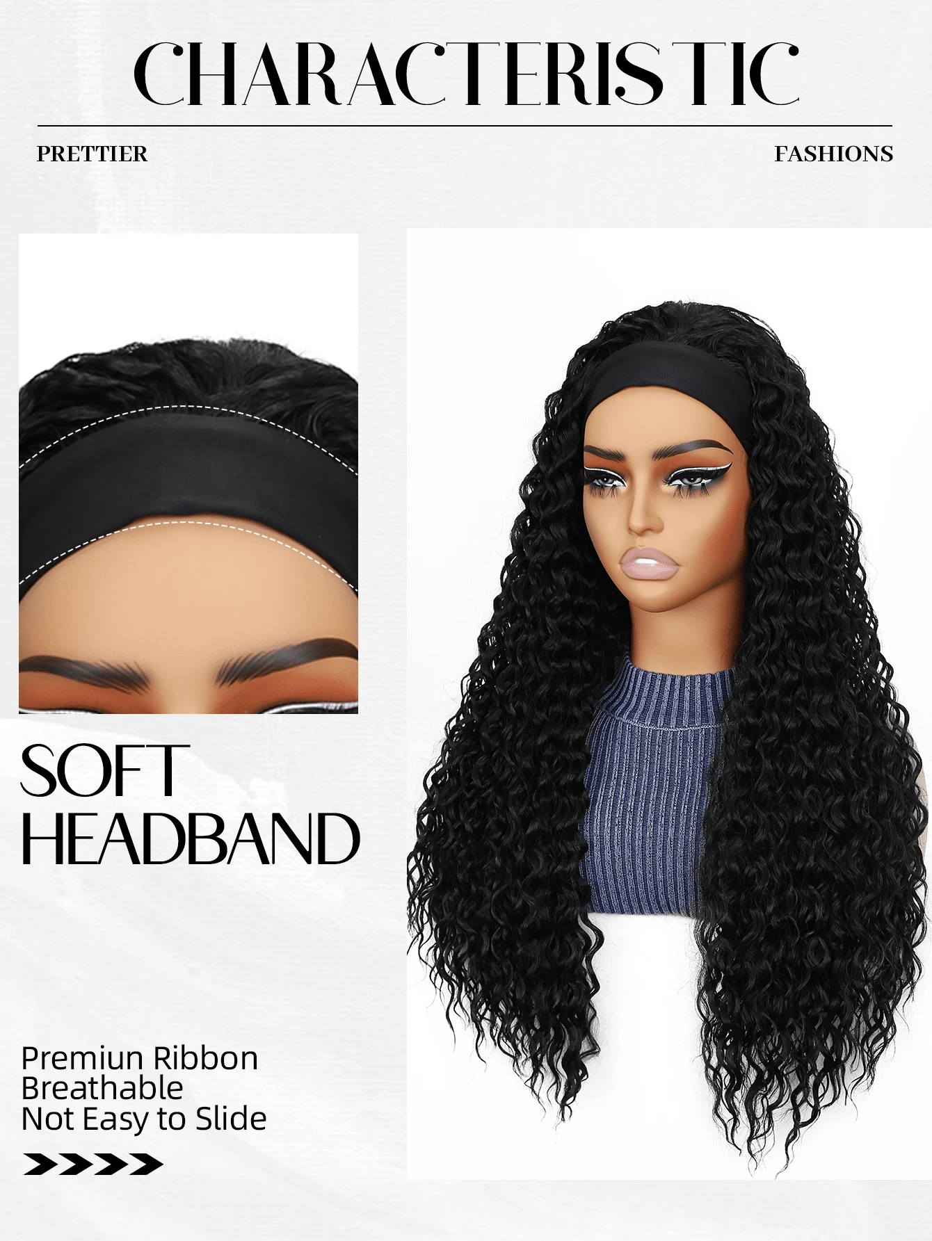 22 Inch Water Wave Headband Wigs Synthetic Put-On & Go Curly Wave ...