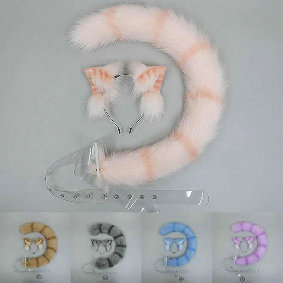 Cat Ears Tail Set Plush Animal Ears Hairbands Furry Fox Ears Headband ...