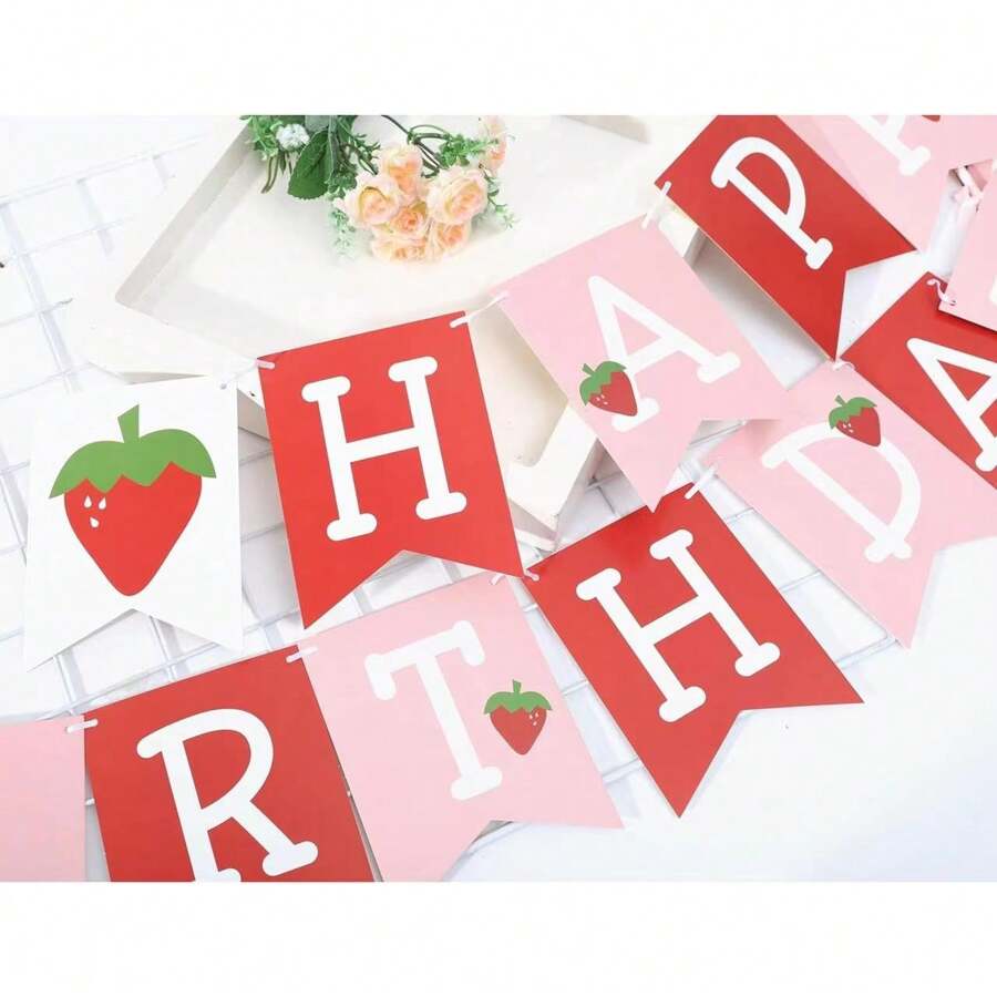 Strawberry First Birthday Banner - Berry 1st Birthday Happy Birthday ...