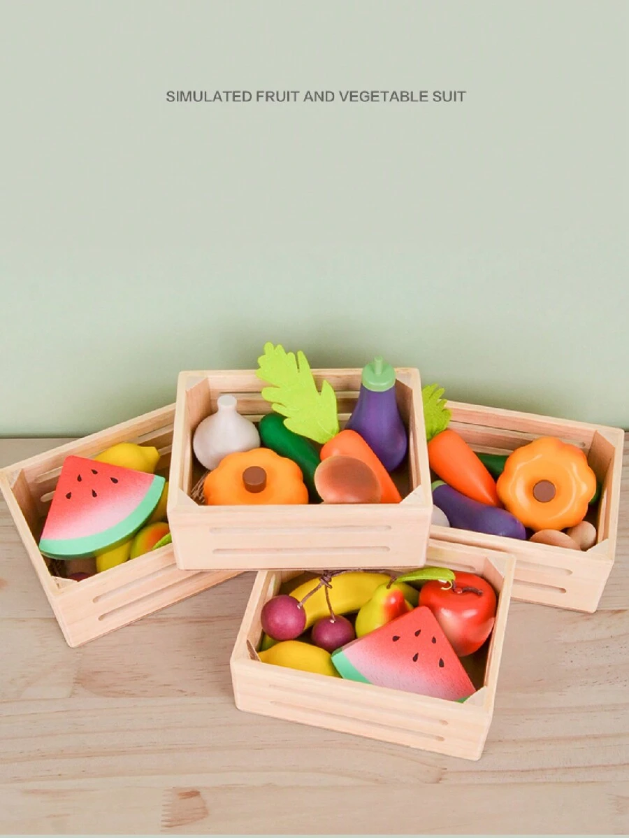 A Wooden Boxed Set Of Wooden Simulation Food, Made Of High-Quality Wood ...