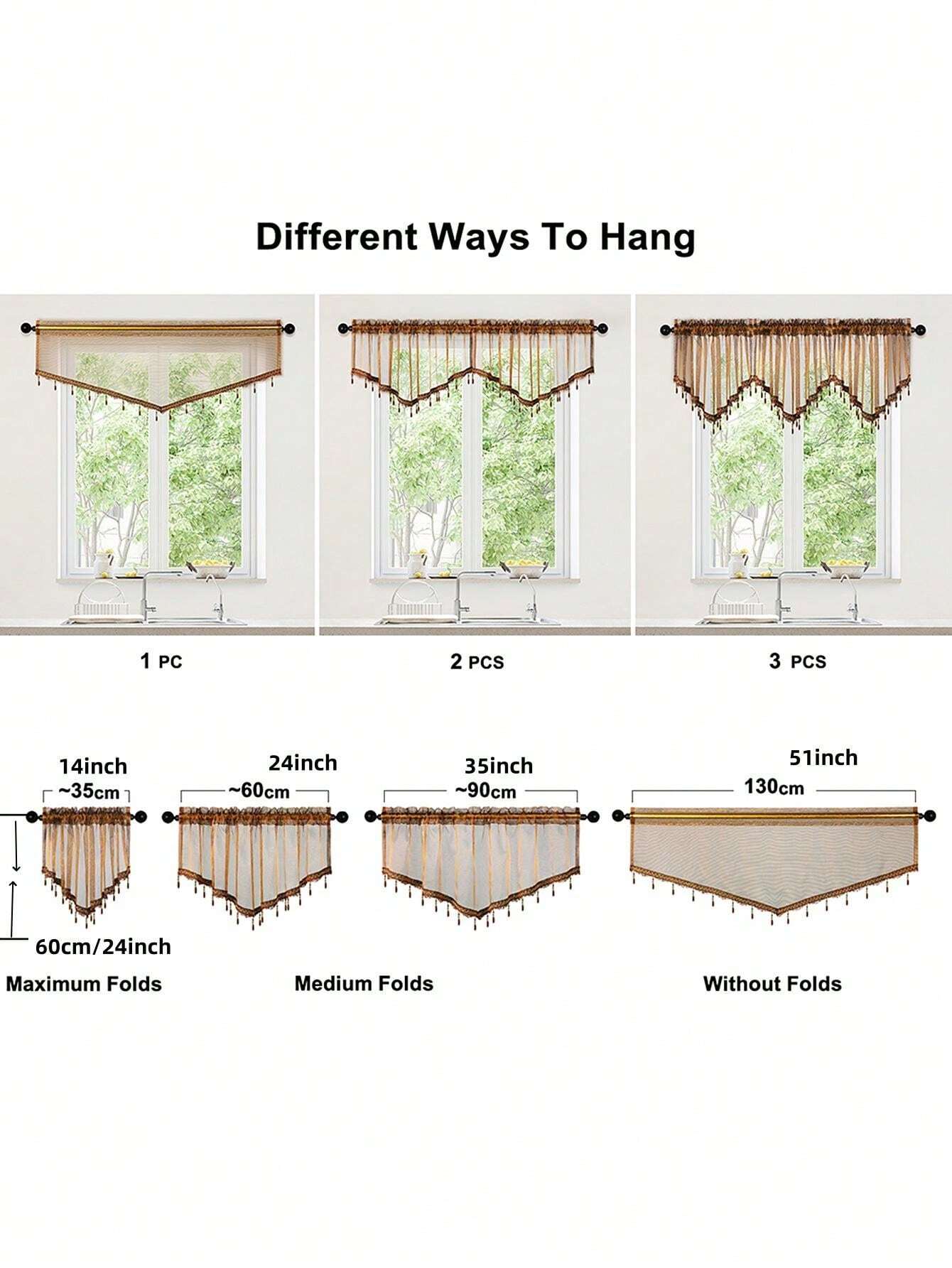 1pc Chocolate Brown V-Shaped Window Curtain, Simple Style Polyester ...