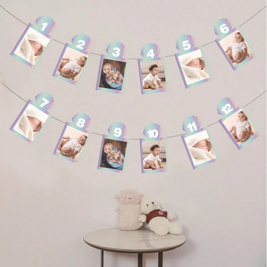 1pc Creative Mermaid Photo Banner, First Birthday Party Frame Backdrop ...