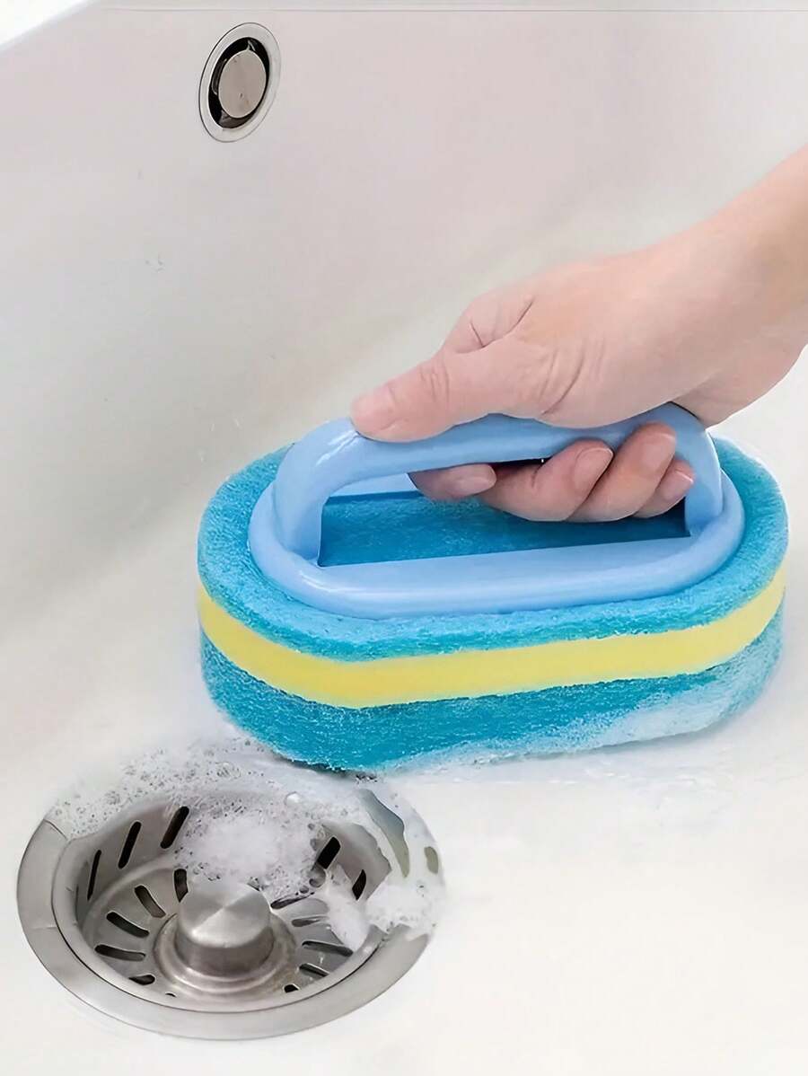 1pc Cleaning Sponge With Handle For Bathroom, Tiles, And Glass Stains ...