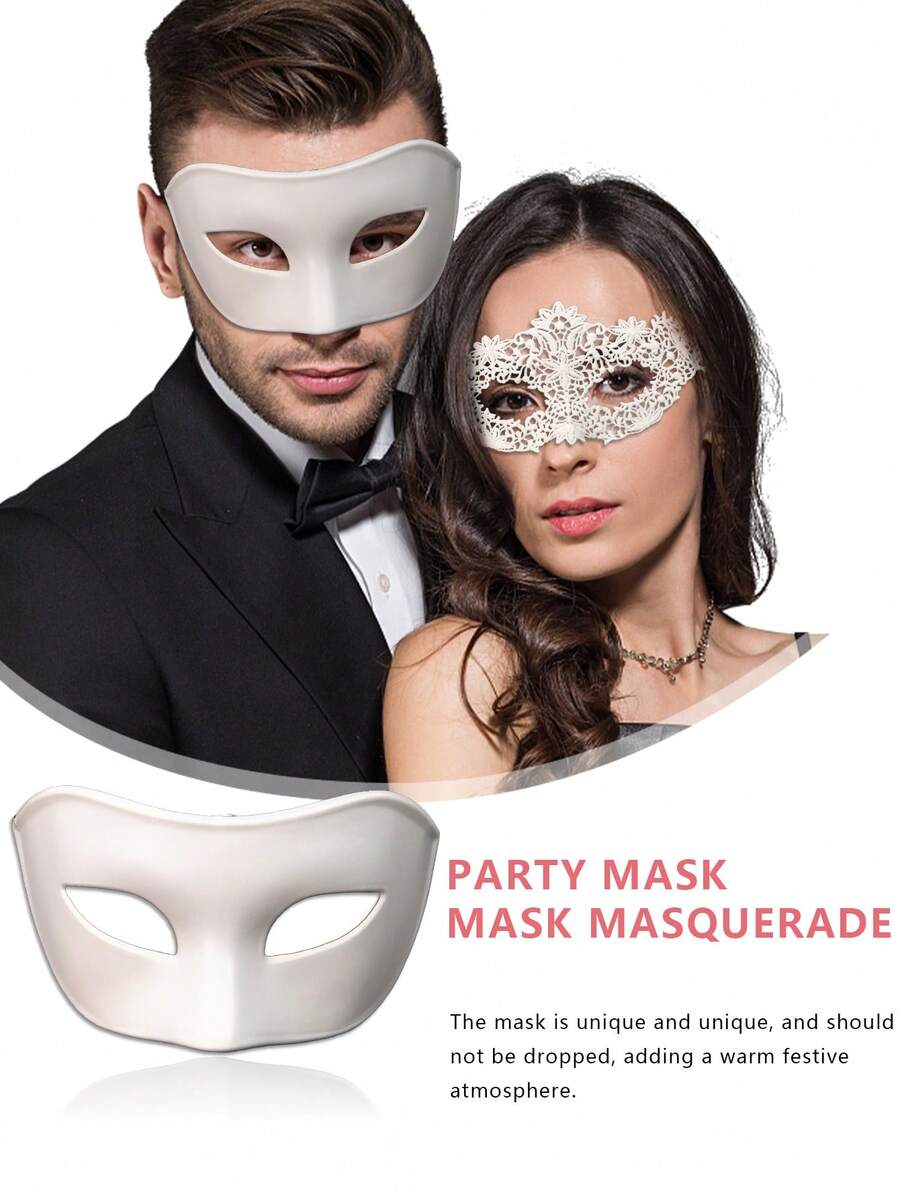 2pcs White Lace & Plastic Masquerade Masks Couple Set For Carnival ...