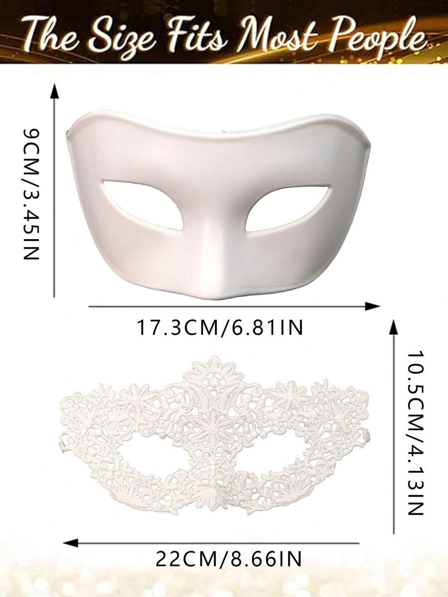 2pcs White Lace & Plastic Masquerade Masks Couple Set For Carnival ...