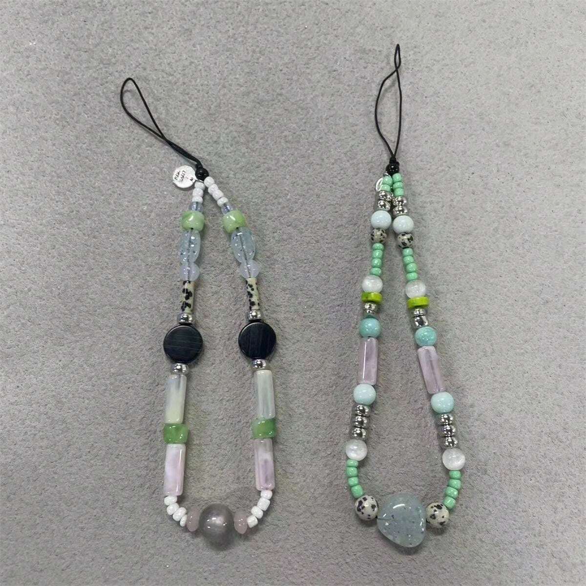 Green Beaded Phone Charm Strap Original String Wristband Pendant For ...