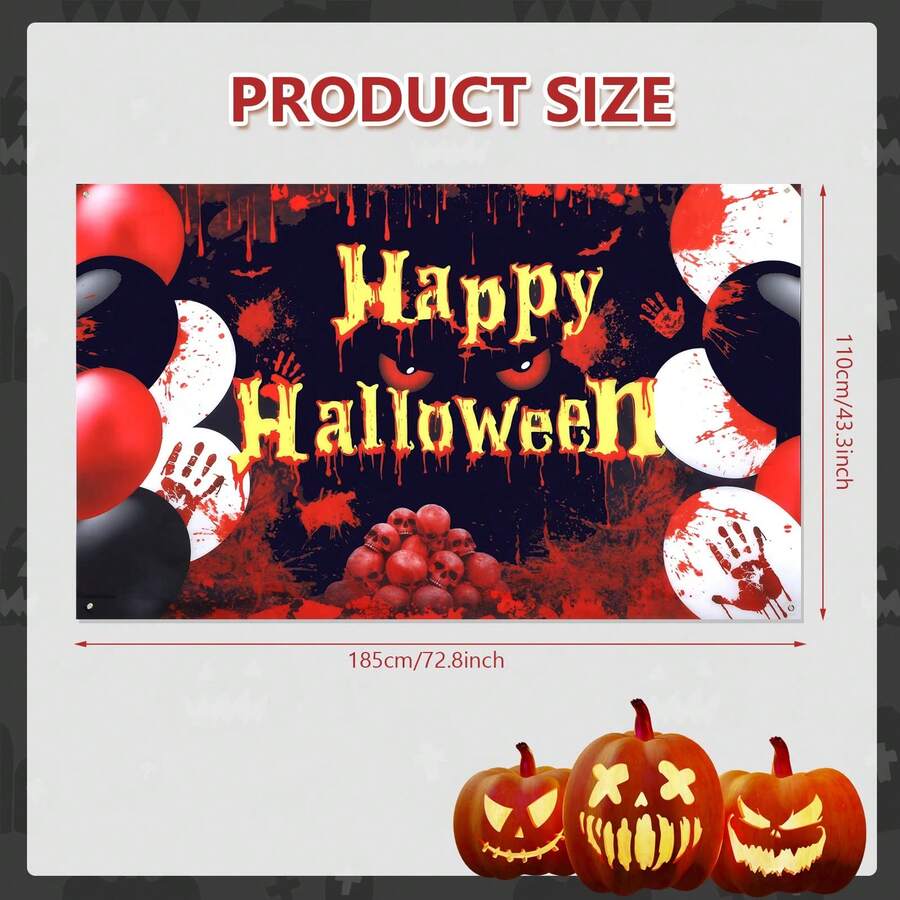1 Pc Halloween Birthday Banner Backdrop Scary Red Handprint Happy ...