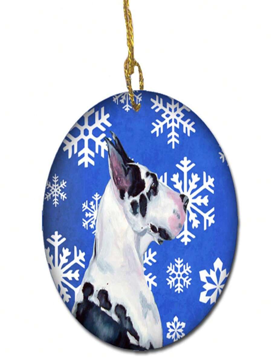 Great Dane Winter Snowflake Holiday Ceramic Ornament | SHEIN USA