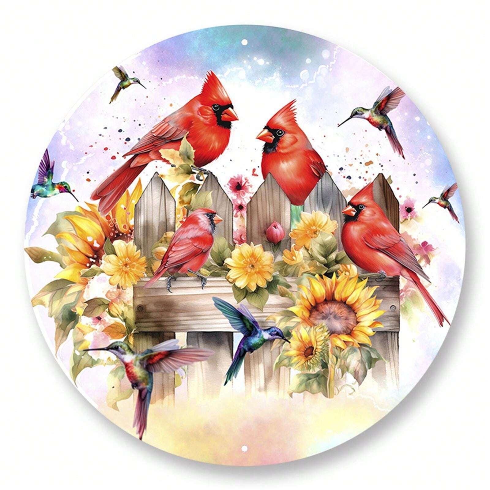 1pc 8x8 Inch Tin Painted Sign Round Metal Plaque Cardinal Sign Cardinal ...