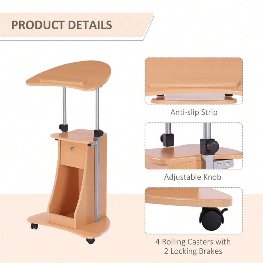 Foldable Mobile Standing Desk, Pneumatic Height Adjustable Sit Stand ...
