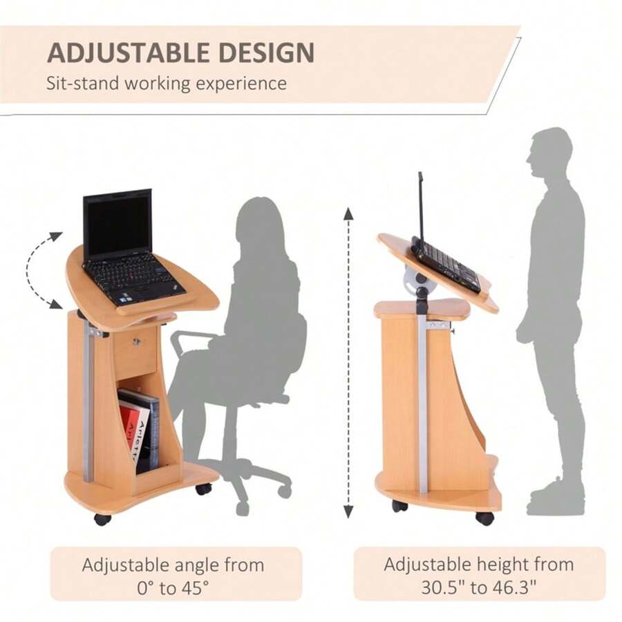 Foldable Mobile Standing Desk, Pneumatic Height Adjustable Sit Stand ...