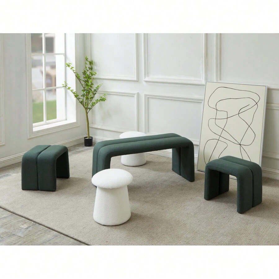 Ottoman Bench Set, Modern Upholstered Bench Including Four Benches For ...
