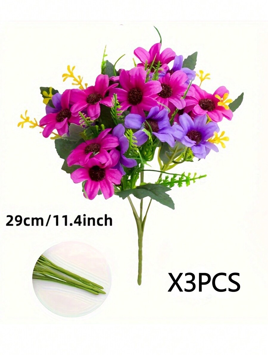 3pcs Realistic Stemmed Artificial Wildflowers - Vibrant Purple Silk ...