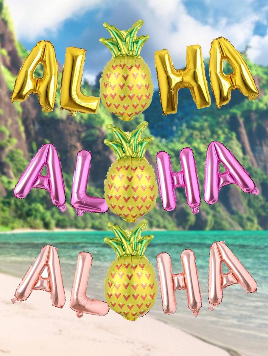 5pcs/Set 41cm Letter Tropical Hawaiian Party Decoration Balloons Banner ...