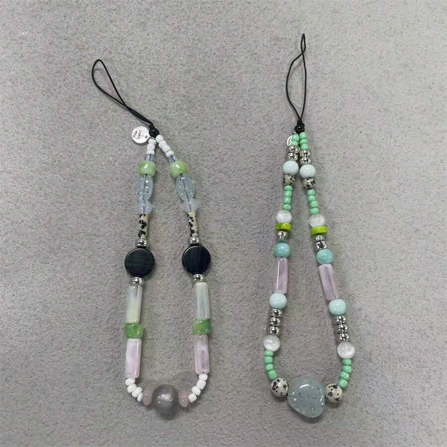 Green Beaded Phone Charm Strap Original String Wristband Pendant For ...
