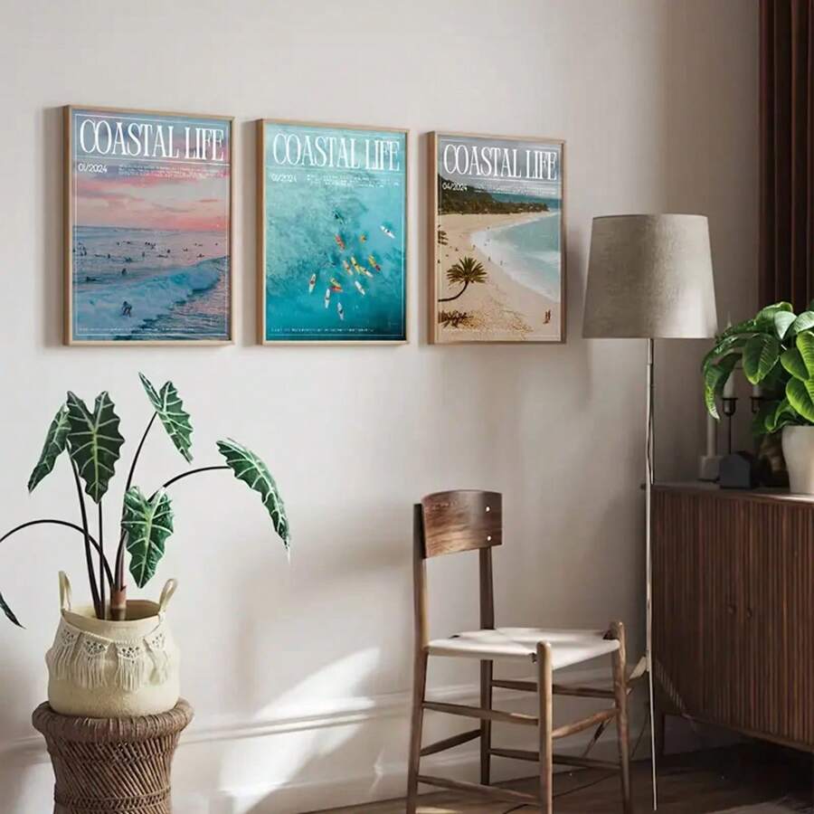 Set Of 3 Coastal Life Theme Canvas Art Prints Indoor Portrait ...