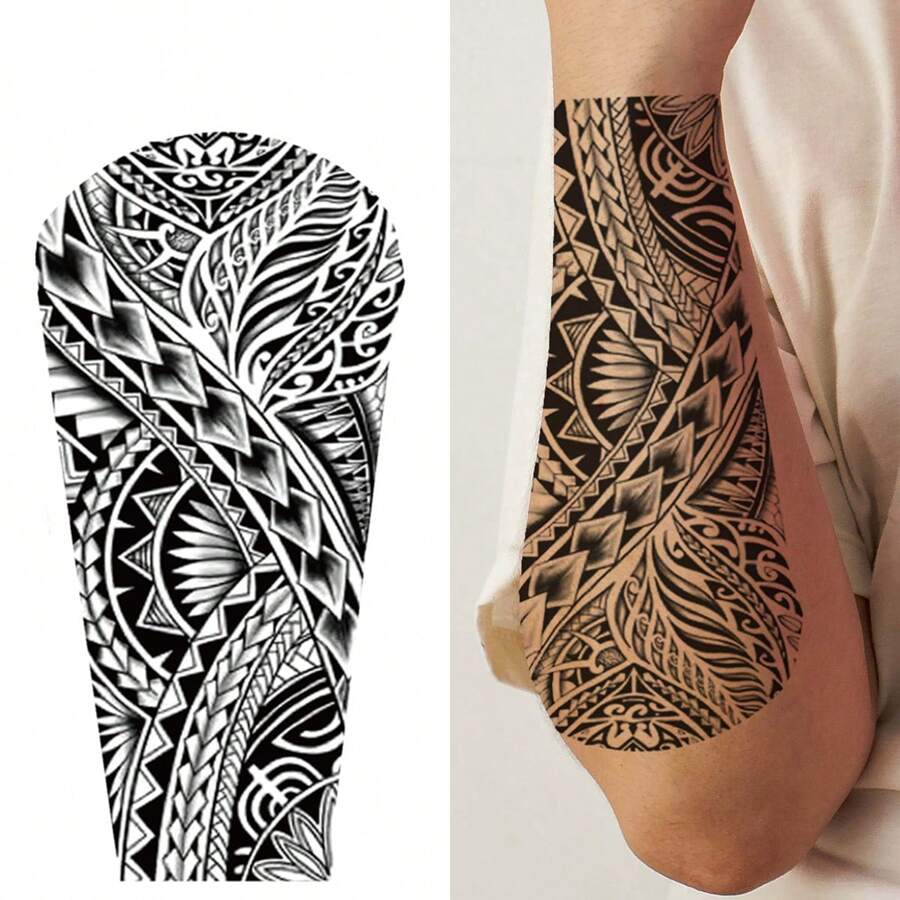 7 Sheets Black Totem Polynesian Style Temporary Tattoo Stickers, Half ...