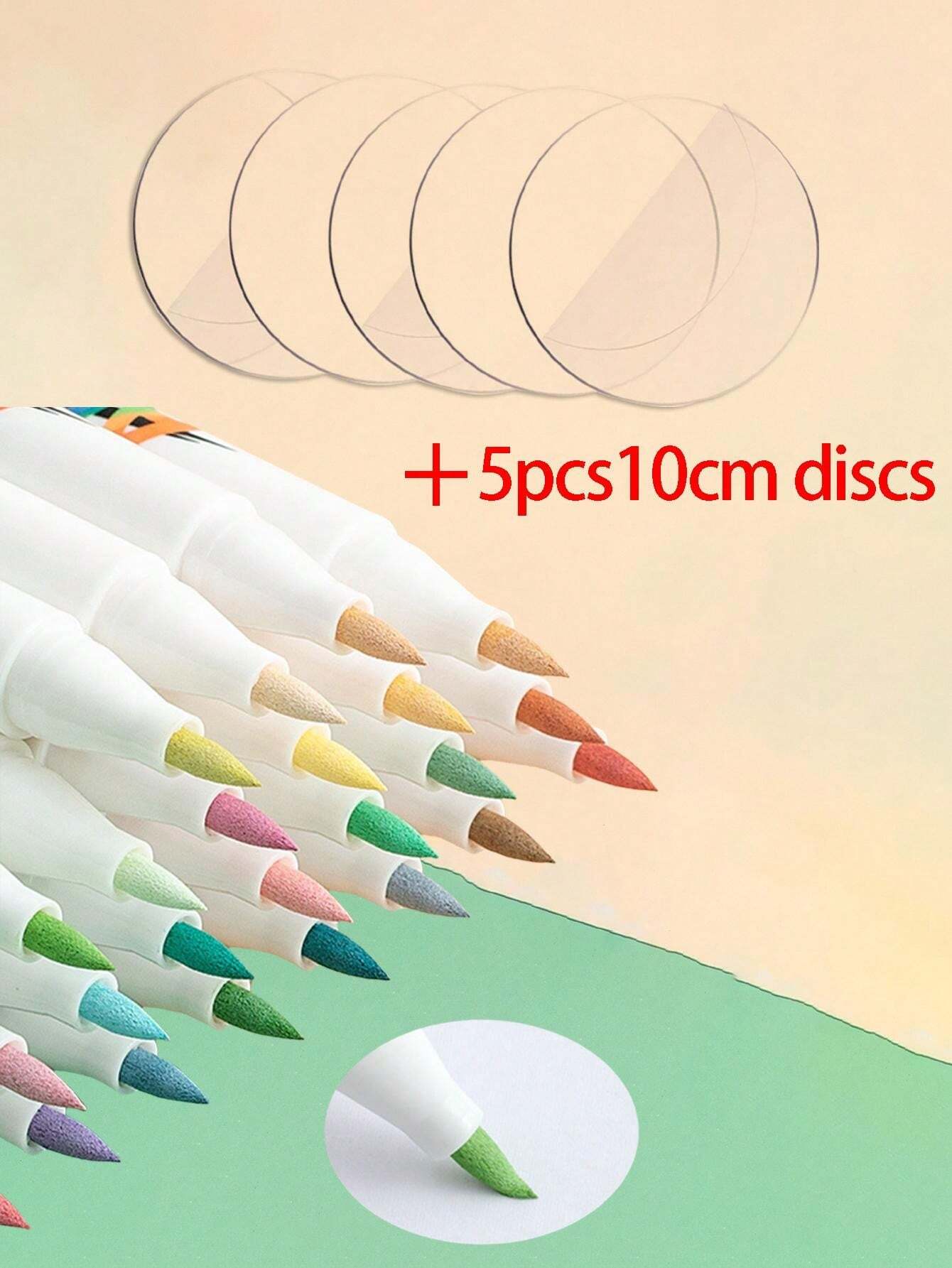 1 Box Of Markers + 5pcs Transparent Round Acrylic Plates, Cotton Core ...