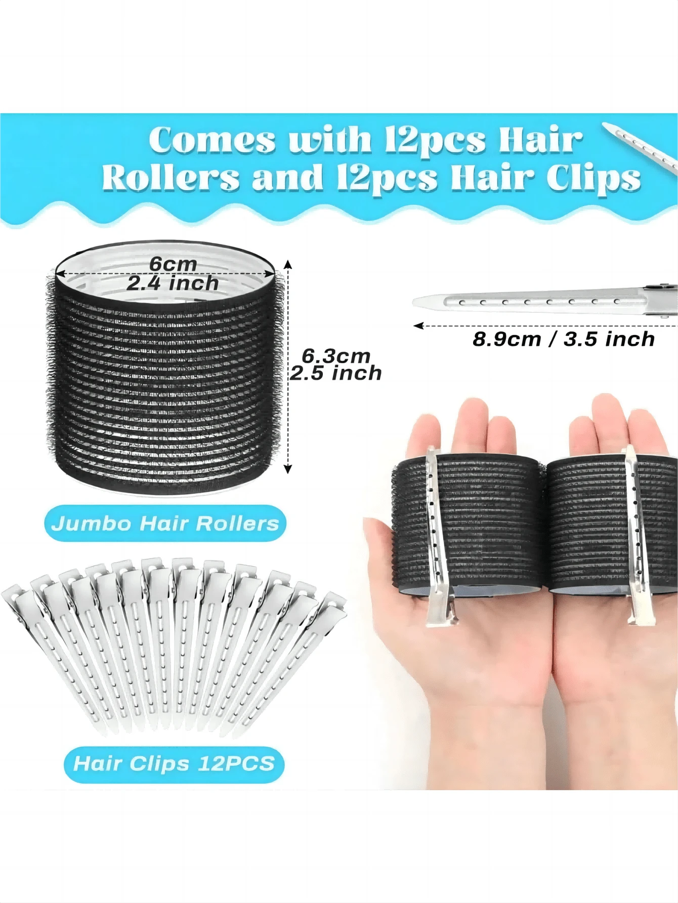 24 Piece Set Of Black Curly Hair Tubes, Self-Adhesive Hair Curls, Bangs ...