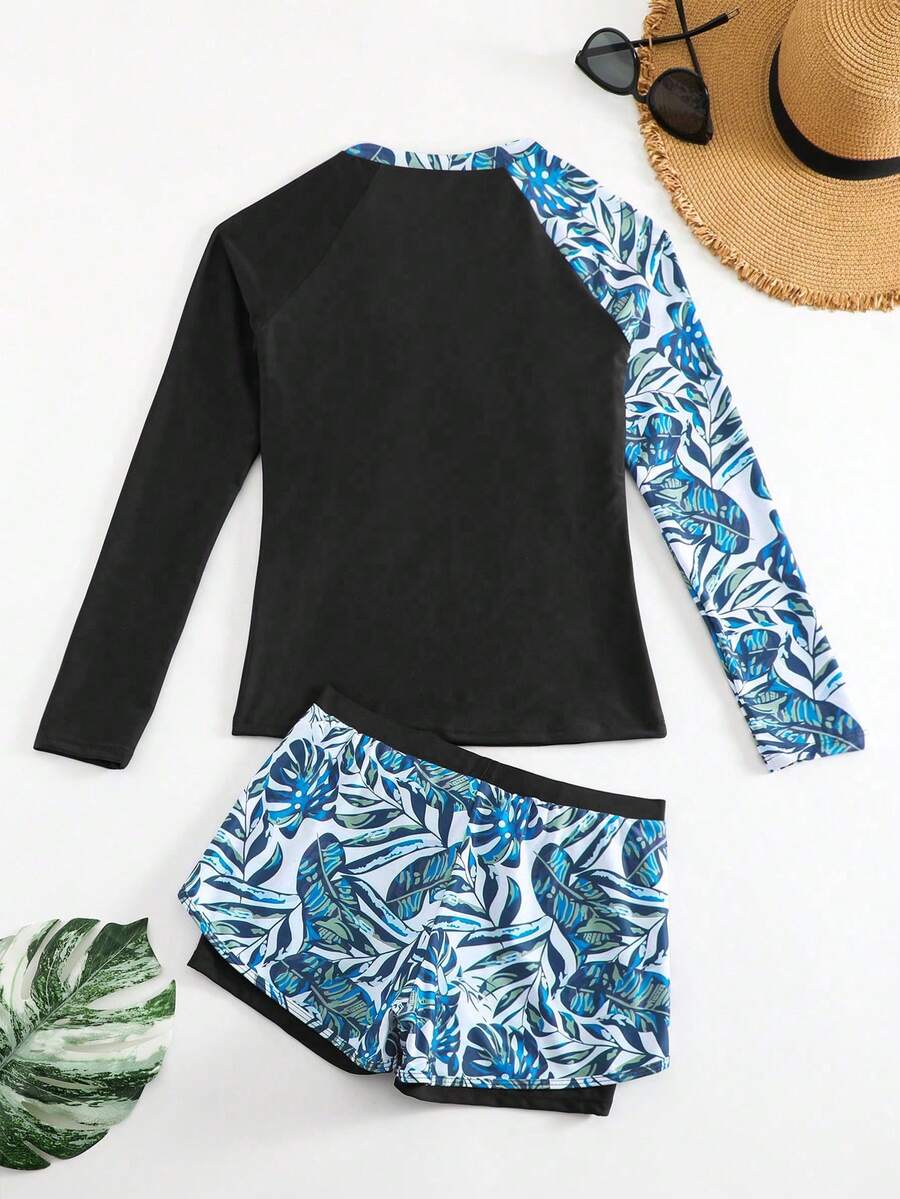 Women's Printed Sporty Diving Suit, Two-Piece Swimming Costume | SHEIN UK