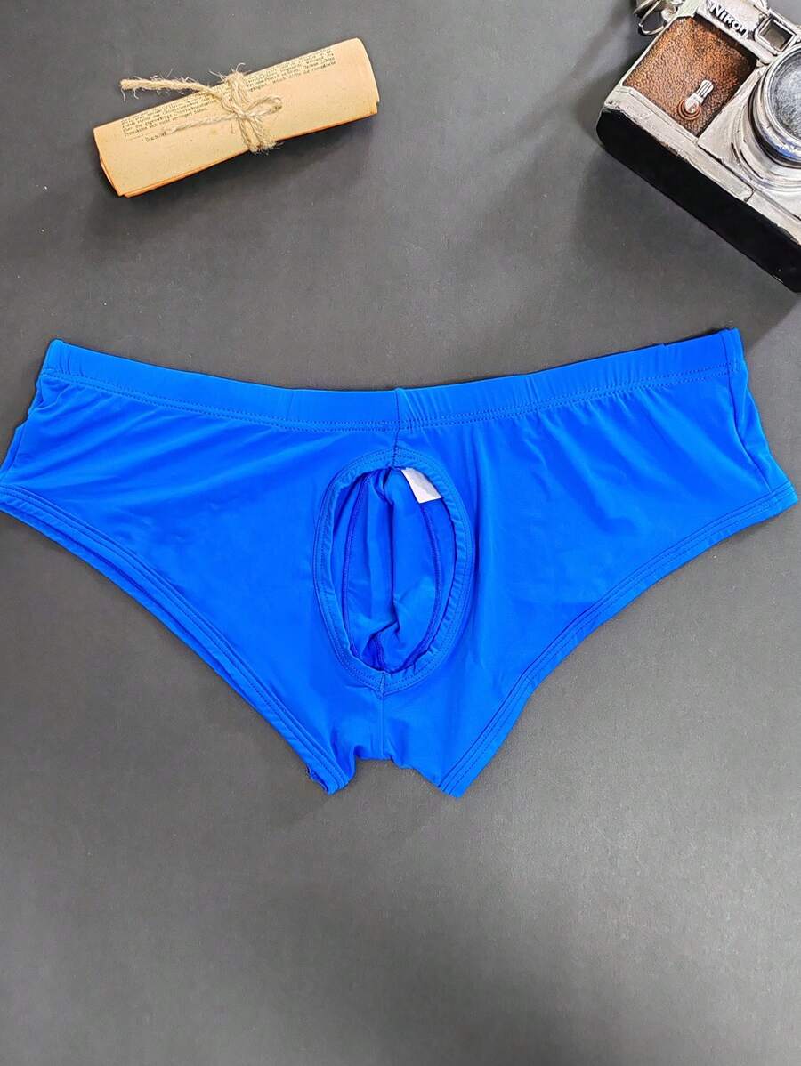 Men's Nylon Ice Silk Solid Color Triangle Briefs With Opened Rear | SHEIN UK