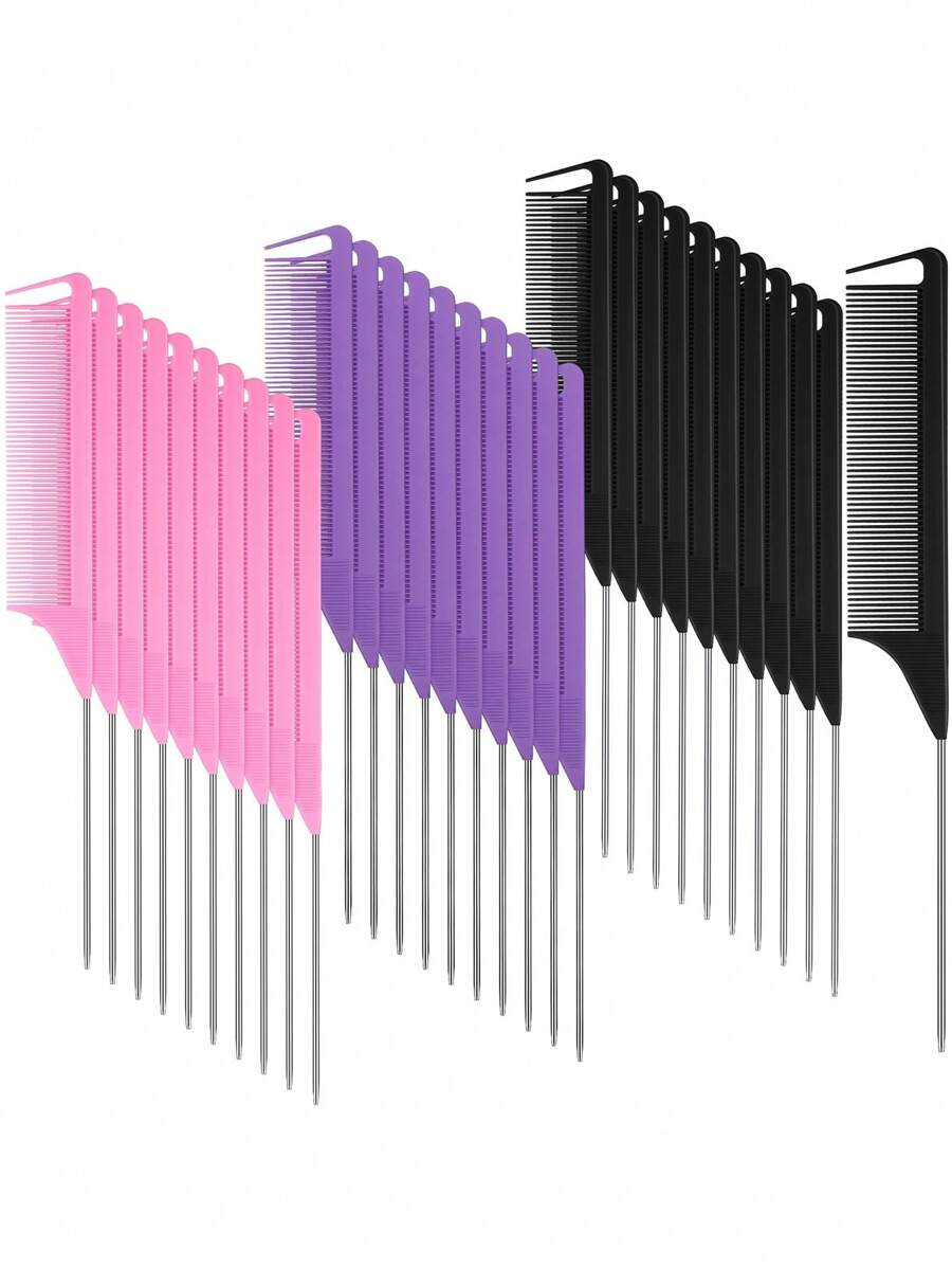 30 Pcs Parting Comb(Blakc Purple Pink) For Braids Hair Rat Tail Comb ...
