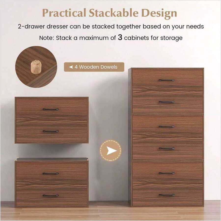 2-Drawer Stackable Storage Organizer W/ Anti-Topping Kits Stacking ...