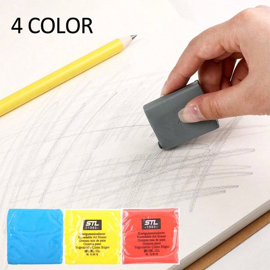 4 Color Plasticity Rubber Soft Art Eraser Wipe Highlight Kneaded Rubber ...