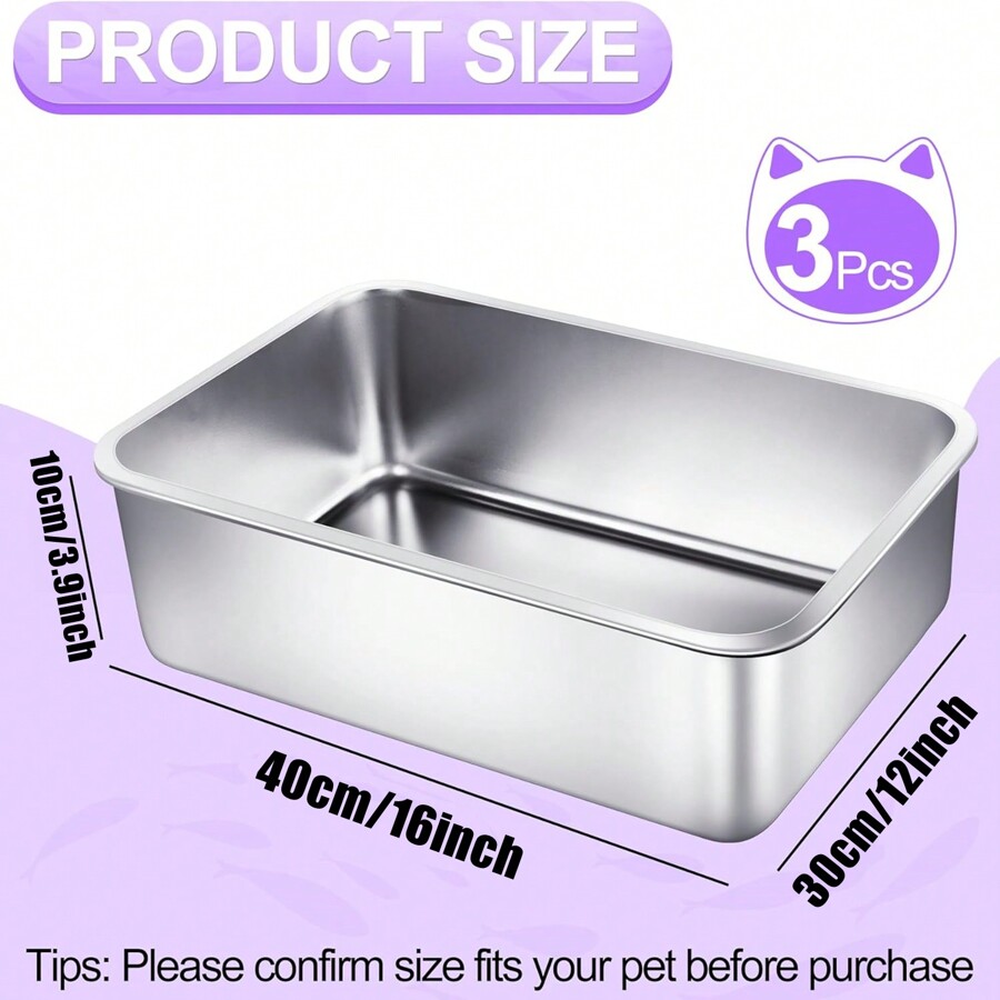 3Pcs Stainless Steel Cat Litter Boxes Extra Large Metal Litter Boxes ...
