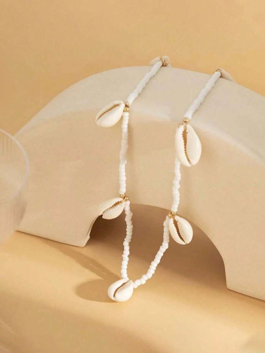 1pc Bohemian Style Seashell Pendant Waist Chain With White Rice Beads ...