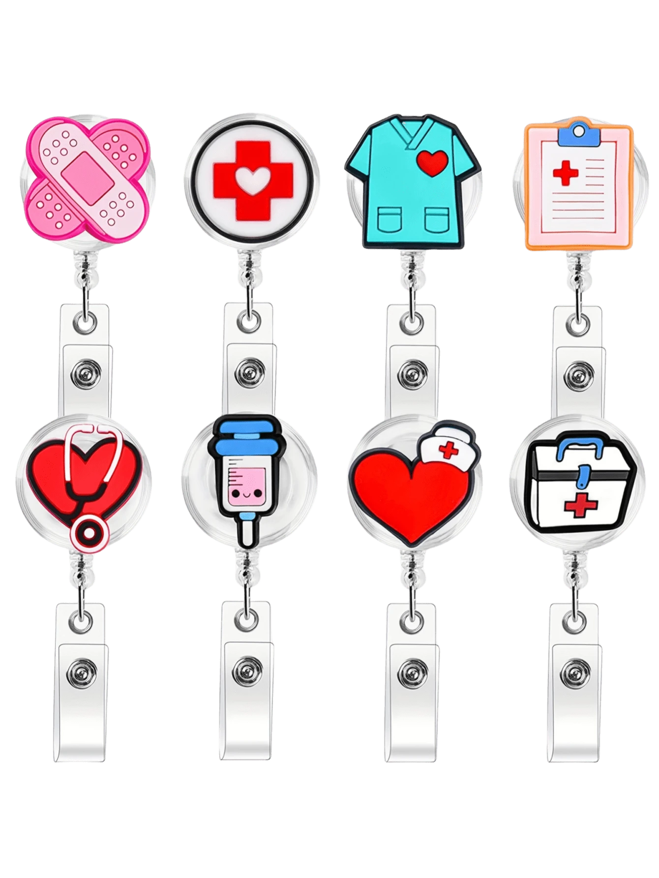 8-Piece Retractable Hospital Badge Clip Cartoon Keychain Hanging Rope ...