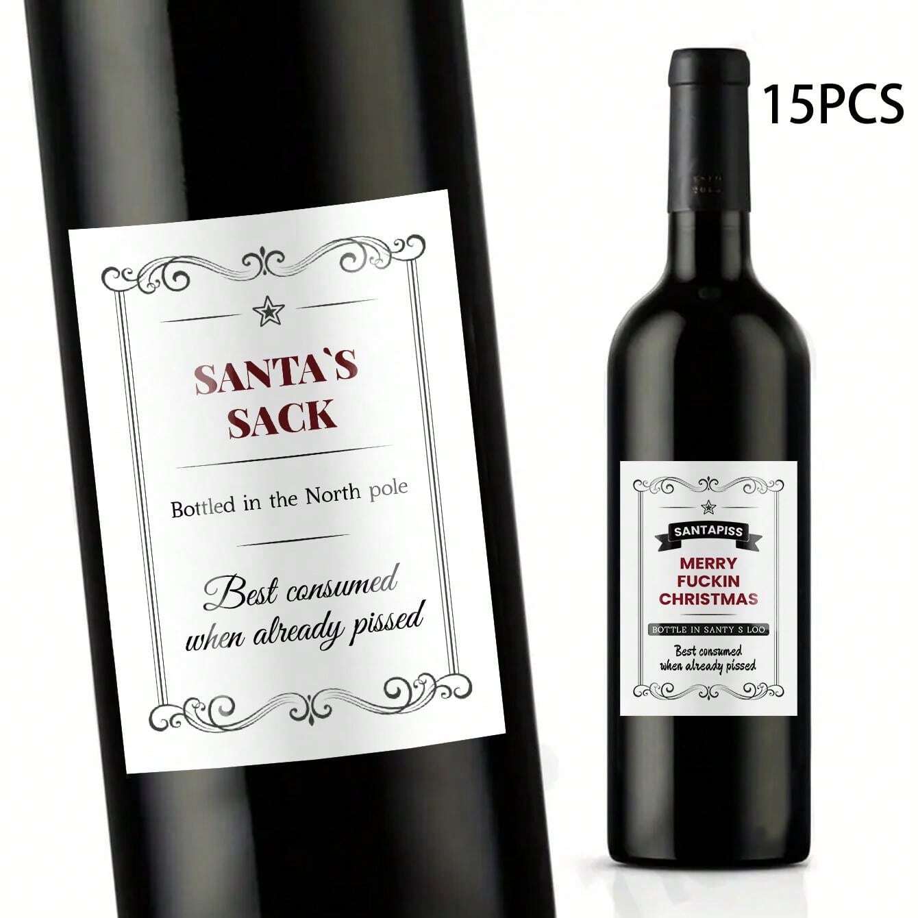 15pcs Christmas Wine Labels - Humorous Novelty Stickers For Bottles ...