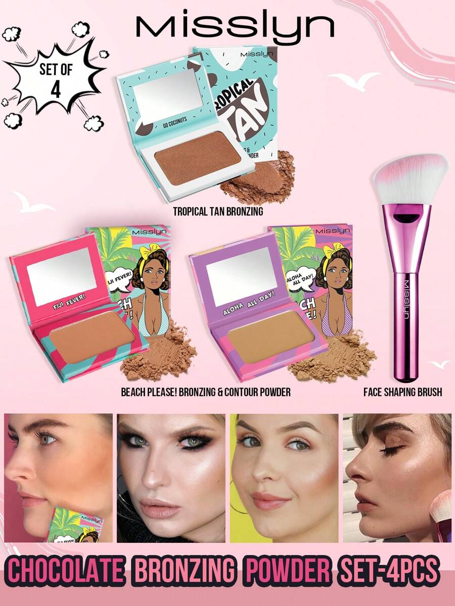 Misslyn Chocolate Bronzing Powder Set, 4 Pcs, Trendy Bronzer, Matte ...