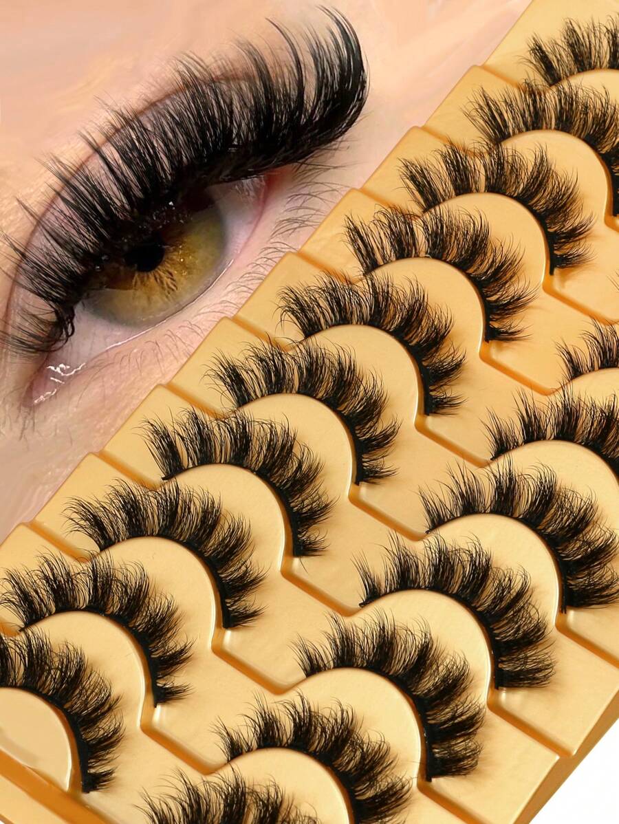 10 Pairs False Eyelashes Cat Eye Lashes Volumized Fake Eyelashes Fluffy