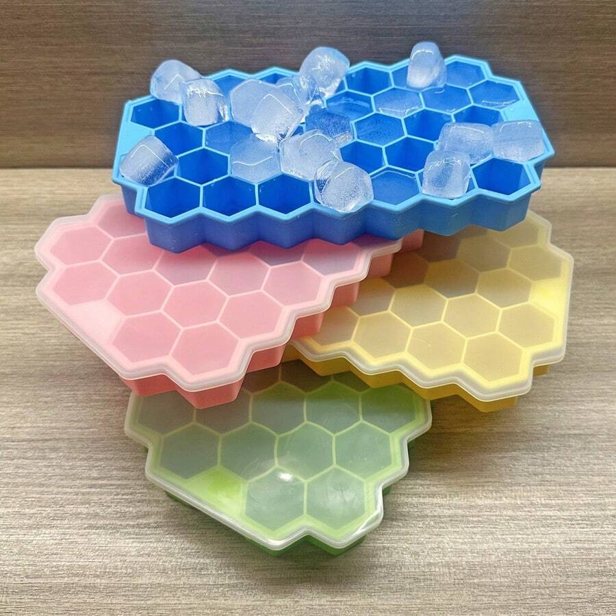 1pc High Quality Silicone Ice Cube Tray With Lid, 37 Grids Honeycomb ...