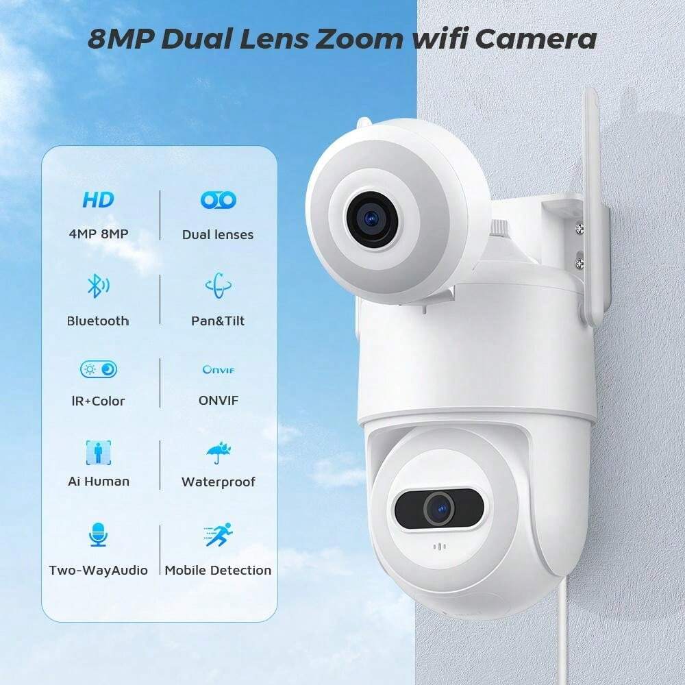 New 4K 8MP Dual Lens WIFI Surveillance Camera 4X Digital Zoom Color ...