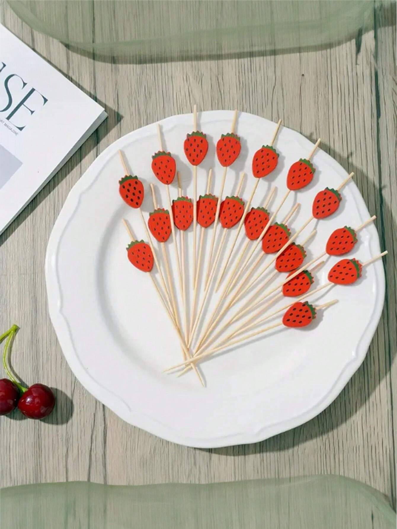 20pcs, Red Strawberry Fancy Toothpicks For Appetizers., Long Bamboo ...