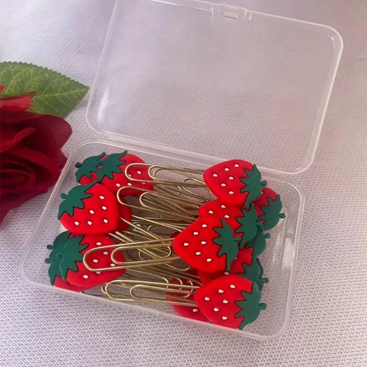 Clips de papel grandes con forma de fresa en caja, clips fijos para ...
