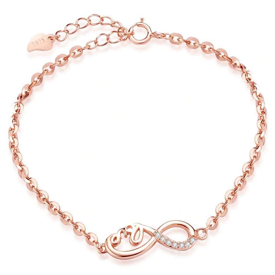 Women's 925 Silver Bracelet In Rose Gold, Infinity Symbol Classic Love ...