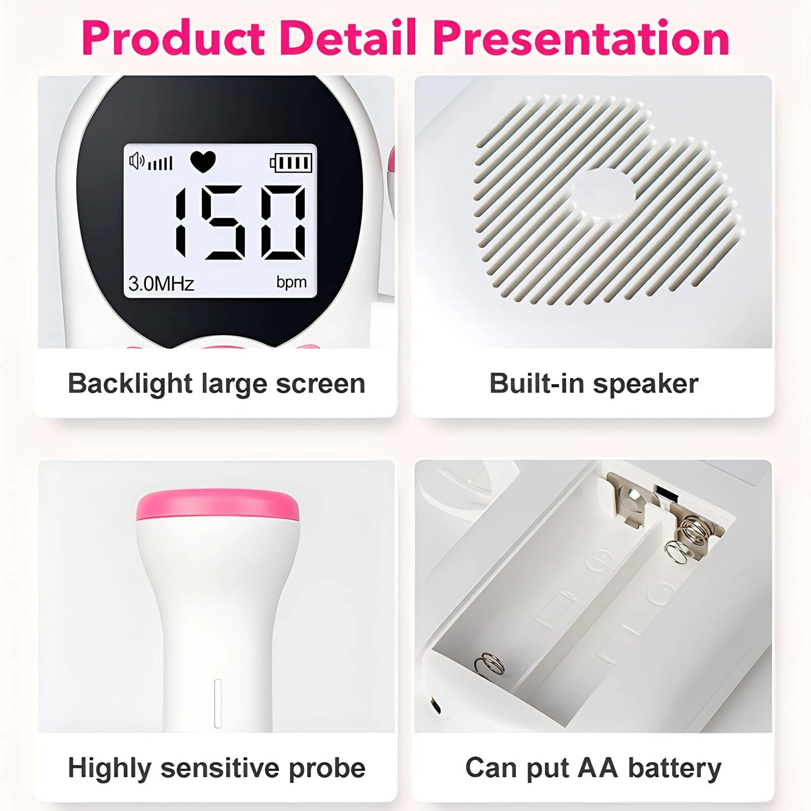 3MHz Ultrasound Baby Heart Rate Detector Pregnant Ultrasonic Baby ...