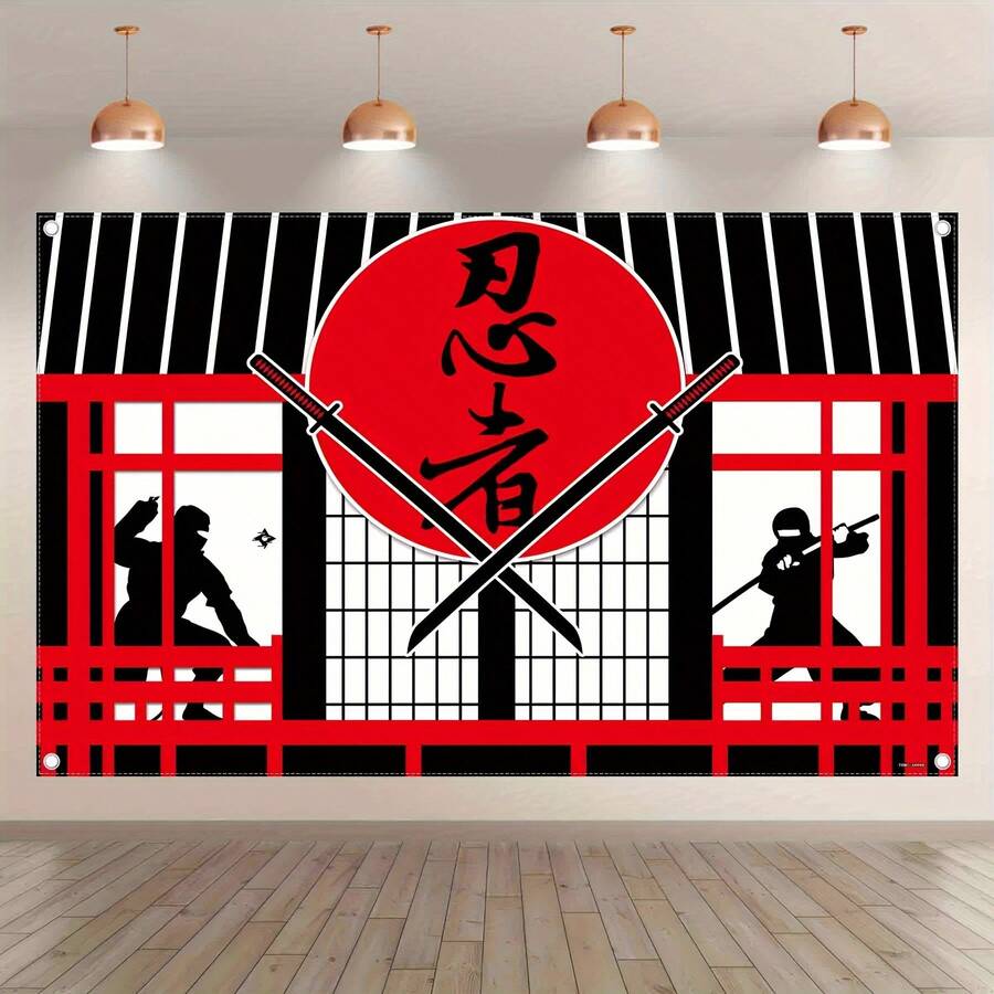 Premium Polyester Warrior Photography Backdrop Cartoon Samurai Sword ...