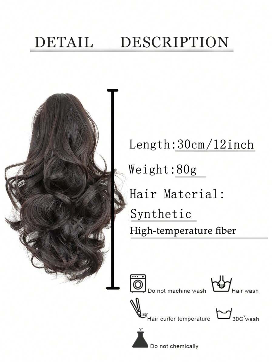 Synthetic Short Curly Cute Claw Clip Ponytail Brown Black High Pony ...