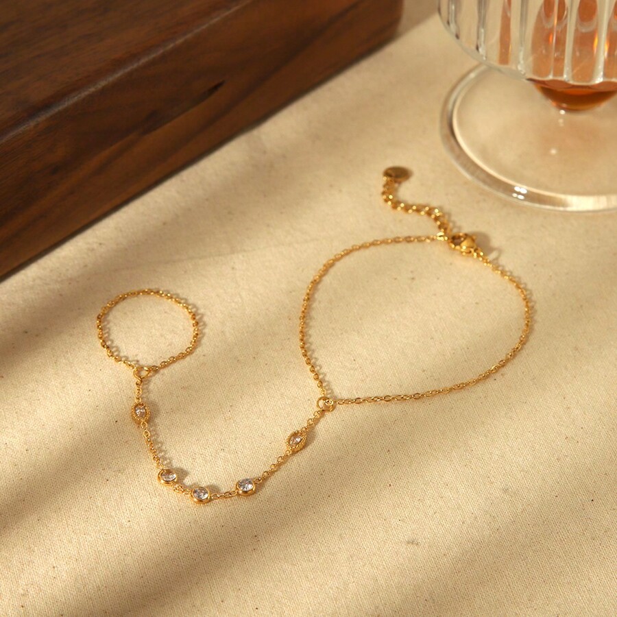 Summer Women's Obscure High-End Finger Chain Bracelet, With 18K Gold ...