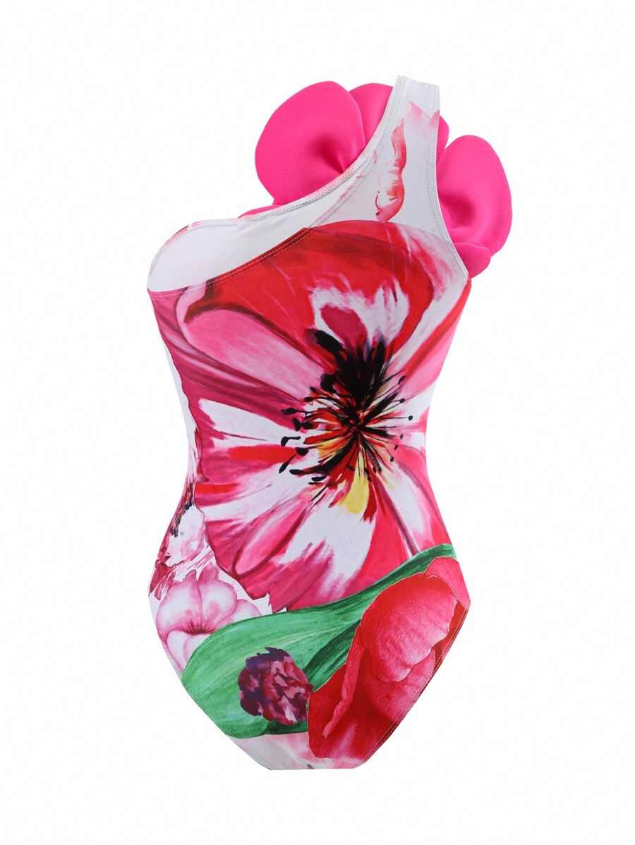 New Arrival Tropical Print Extra Large 3d Flower One Piece Swimsuit With Cover Up Skirt Hot