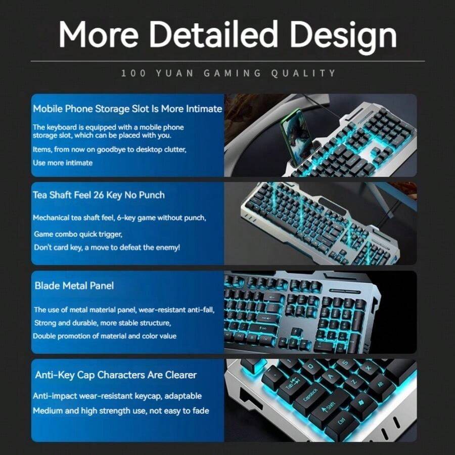 EWEADN GX80Z Mechanical Feel Gaming Keyboard, 104Keys Wired All-Metal ...