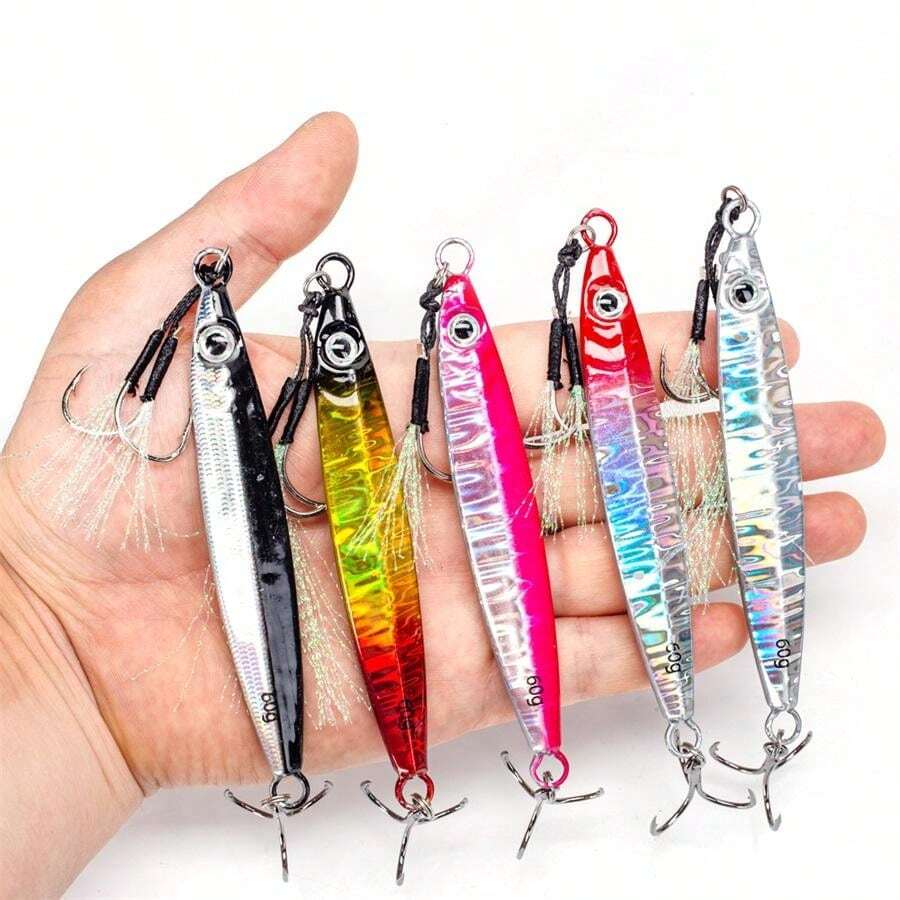 Fishing Jigs 10-60g Saltwater Slow Pitch Hard Metal Jigging Spoon With Assist Hooks Sea Fishing ...